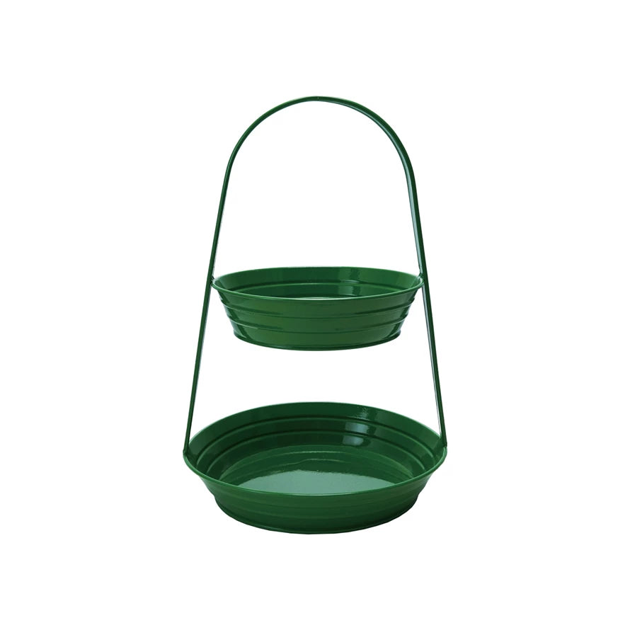 Decorative Metal Ribbed 2-Tier Tray, Green – Jones & Daughters